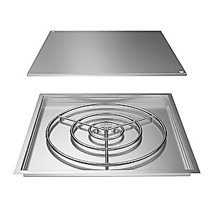 Skyflame 36" x 36" Square Stainless Steel DIY Drop-in Firepit System Assembly Set, Including Fire Pit Burner Pan, Fire Burner Ring and Protective Lid