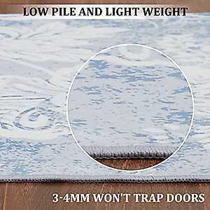 Fashionwu Washable Rug 8x10 Floral Large Area Rug Boho Disstressed Medallion Carpet for Bedroom Living Room 8x10 Area Rug Aesthetic Floor Cover Non-Shedding Anti-Slip Floor Carpet, Blue