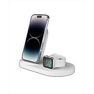Belkin 3-In-1 Wireless Charging Station - Fast Wireless Charging For Apple Iphone 14, Iphone 13 & Iphone 12 Series & Apple Watch (All Series) - With Additional USB A Port For Multiple Devices (White)