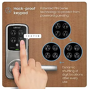 Lockly Secure Pro, Wi-Fi Smart Door Lock, Keyless Entry Door Lock, PIN Genie® Keypad, 3D Biometric Fingerprint Sensor, Voice Control, Auto Lock - Satin Nickel (PGD628WSN) - Latch Edition