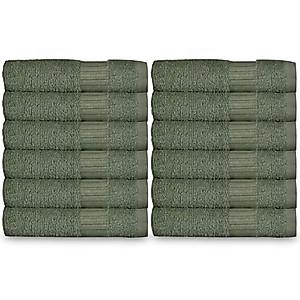 GOLD TEXTILES 100% Cotton Washcloth - 12 Pack | 13x13 inches | Sage Green - Ultra Soft, Highly Absorbent, Long Lasting and Quick Drying - Hotel & Spa Collection Cool Feel Fingertip Towels