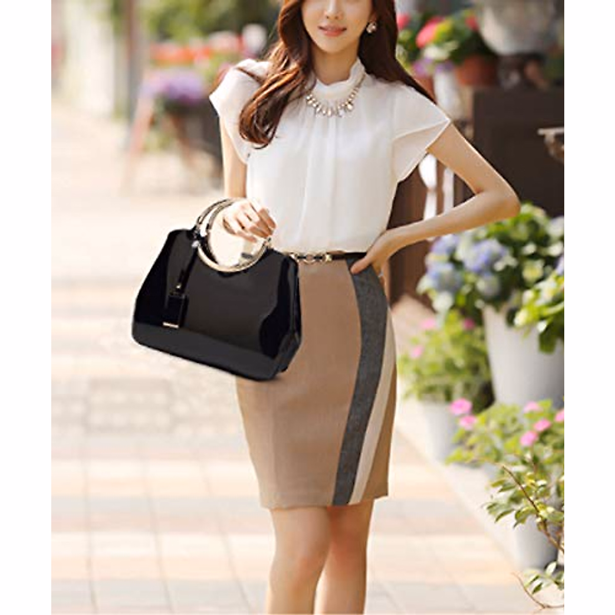 Rullar Women Elegant Handbag and Purse Top Handle Bag Patent Leather Tote Satchel Shoulder Clutch Crossbody Bag with Pendant Black