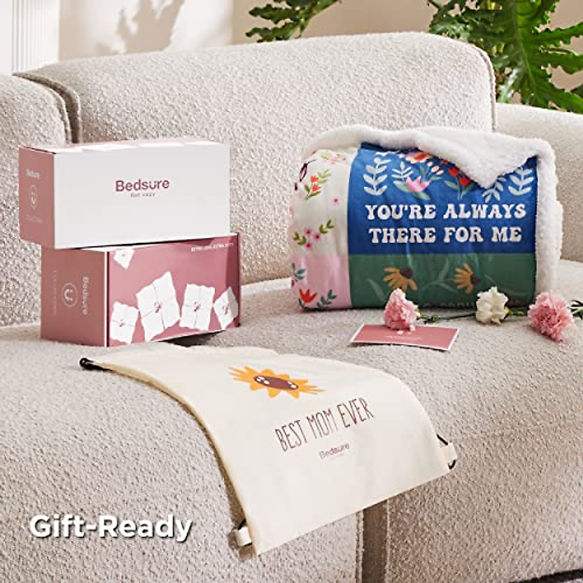 Bedsure Gifts for Mom, Dauhters, Grandma, Wife, Mom Blanket from Daughter, Husband, Son, Gifts for Anniversary Mom Birthday Gifts, Soft Patchwork Throw Blanket 60" × 50"