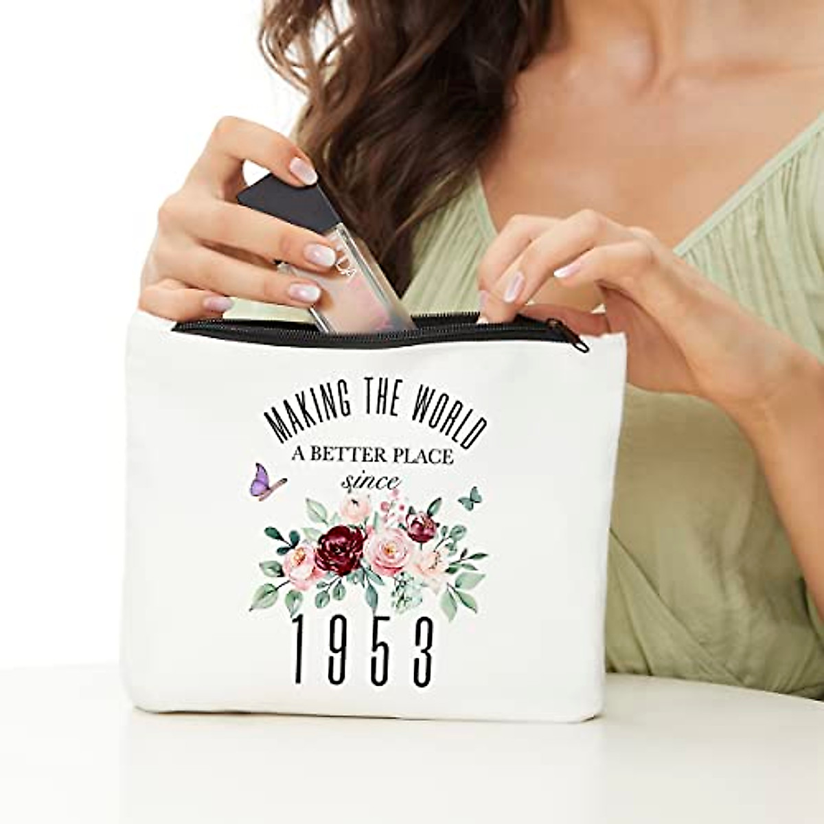 JIUWEIHU 70th Birthday Gifts for Women, 70th Birthday Decorations Present, 70 Year Old Birthday Gift Ideas for Sisters, Friend, Coworker, Grandma, Mom, Boss – Since 1953 Makeup Bag