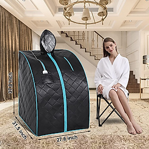 Smartmak Far Infrared Sauna with Hat, Portable Personal Full Body Home SPA Tent, Separate Heating Foot Pad and Portable Upgraded Chair- Green Border