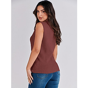 ANRABESS Womens Summer Sleeveless Tops Casual Mock Neck Loose Fit Knit Lightweight Sweater Pullover Top Maroon-XL