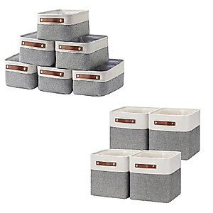 HNZIGE Small Storage Baskets for Organizing Fabric Baskets for Shelves,Fabric Cube Storage Baskets Closets, Laundry, Nursery, Decorative Baskets for Gifts Empty (White&Gray)