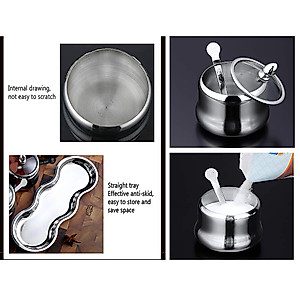 TENTA TENTA KITCHEN Gourmet Seasoning Box with Serving Spoons, Spice Jar Set Condiment Cruet Bottle, Kitchen Supplies,Nice Design for Kitchen (Stainless Steel With Glass Lids)