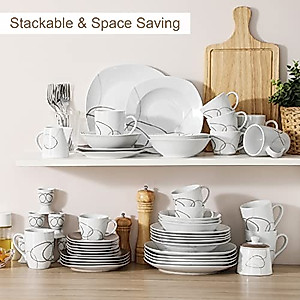 VEWEET, Series Nikita, 50-Piece Dinnerware Sets for 6, Including Porcelain Plates Sets, Bowls, Mugs, Egg Cups, Cup and Saucer Set, Milk Jug and Sugar Pot Set, Microwave and Dishwasher Safe
