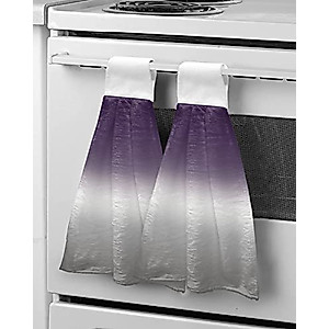 Stove Towels Hanging Kitchen Towels with Loop Deep Purple Gradient to Gray Absorbent Soft Tie Towels for Kitchen Bathroom Toilet Home 1 Pcs