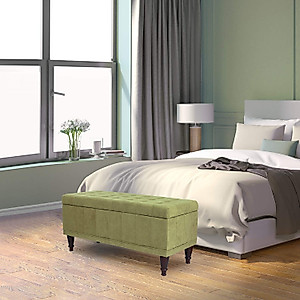 Homebeez Home Decor Ottoman,41.9 Inch Tufted Storage Bench Rectangular Footrest Stool for Entryway, Living Room and Bedroom, Green