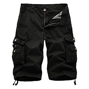 Men's Cotton Twill Multi Pockets Shorts Lightweight Relaxed Fit Cargo Short Casual Outdoor Military Short Pants (Black,34)