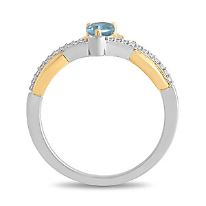 Jewelili Enchanted Disney Fine Jewelry Sterling Silver and 10K Yellow Gold 1/10 Cttw Diamond and Swiss Blue Topaz Aladdin Live Action Ring