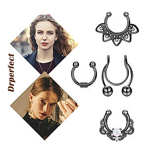 Drperfect Fake Nose ring for Women Men Non Piercing Nose Hoop Ring Chain to Ear Nose Studs Horseshoe Septum Ring Clip On Faux Septum Piercing Jewelry