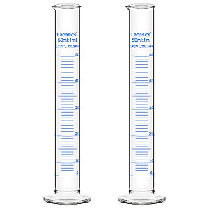 Labasics 2-Pack 50 ml Borosilicate Glass Graduated Cylinder Measuring Cylinder