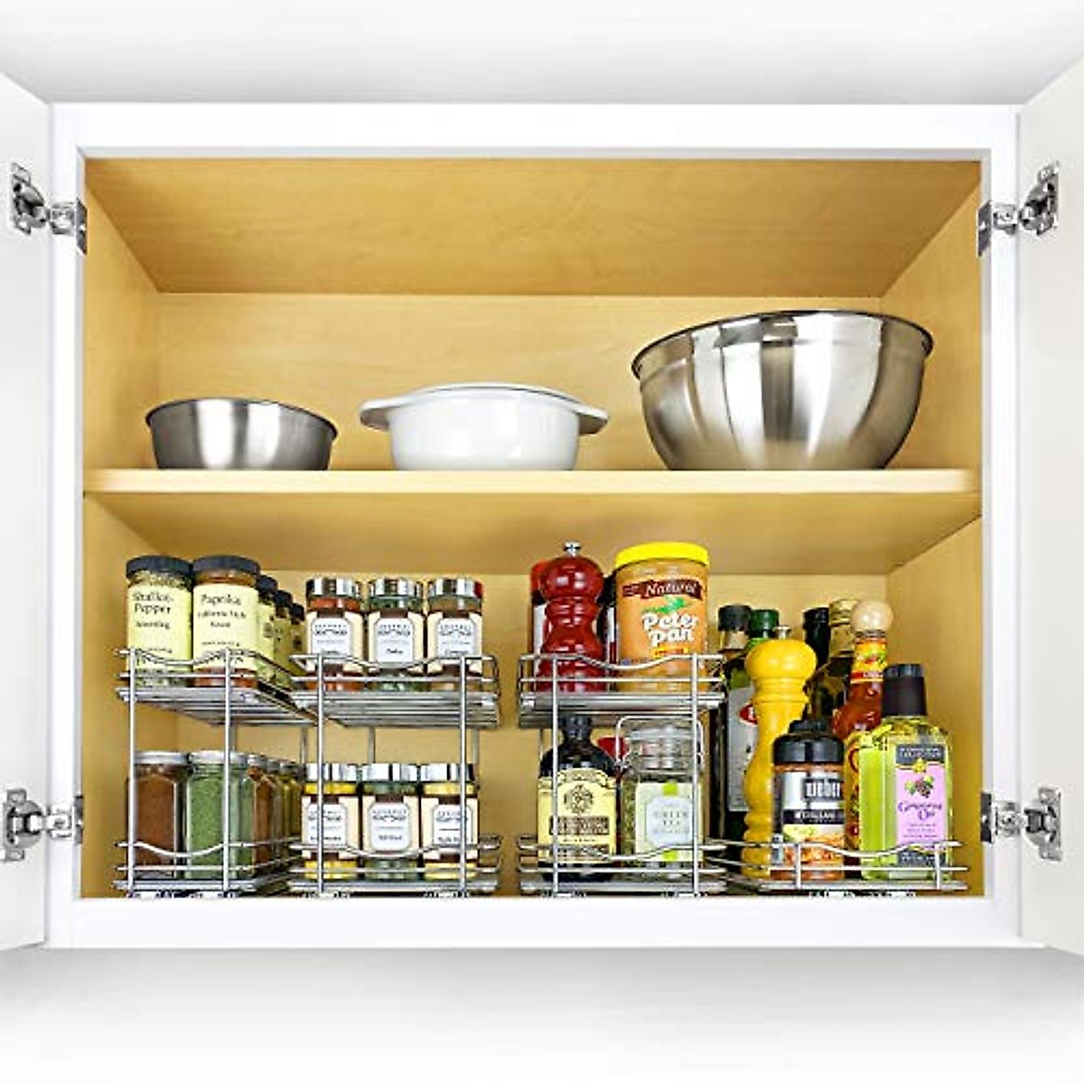 Lynk Professional® Pull Out Spice Rack Organizer for Cabinet - Slide Out Vertical Spice Rack - 4-1/4 inch Wide Sliding Spice Organizer Shelf - Double, Chrome