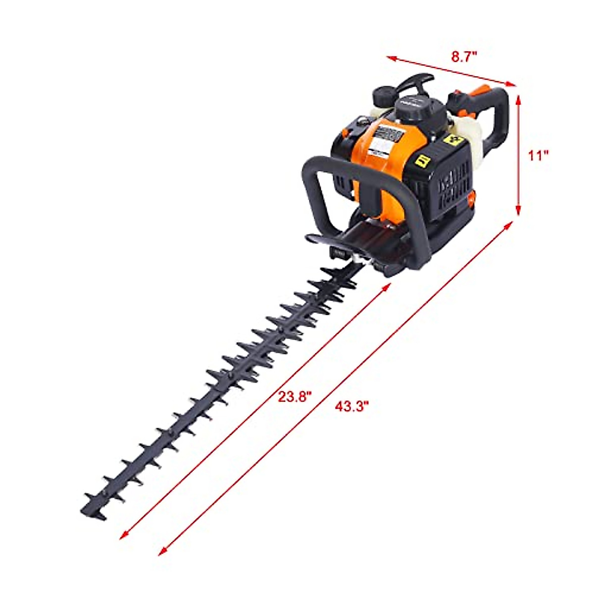 26cc 2-Cycle Gas Powered Hedge Trimmer, 24inch Double Sided Blade Recoil Gasoline Trim Blade, Orange & Black
