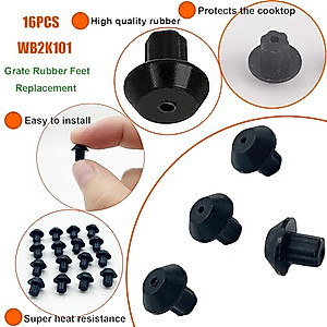 WB2K101 Rubber Feet Replacement for GE, Rubber Grate Feet for Kenmore Range Burner Grate, Gas Stove Top Cooktop Burner Grates Replaces WB02K0101 WB02T10461 AP2622260 PS241358 (16 Short Rubber Feet)