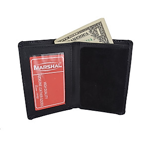 Marshal Genuine Leather RFID Slim Thin Bifold ID Money Wallet Oval Shape Badge Holder