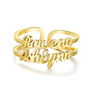 Luxladis Custom Name Ring Personalized Rings for Women Trendy 925 Sterling Silver Custom Initial Statement Ring Gift for Women Teen Girls (2 names ring)