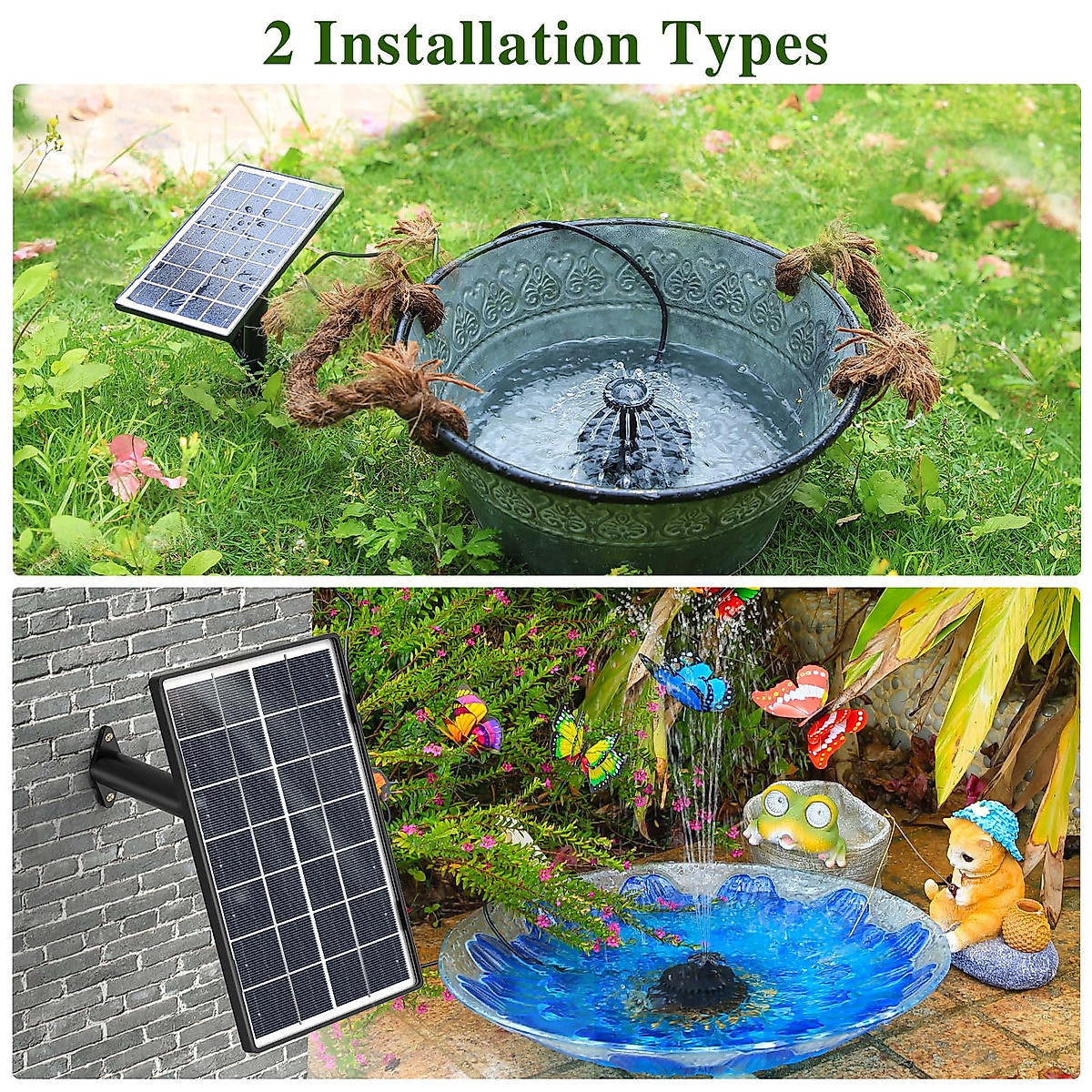 AISITIN 3.5W Solar Fountain Pump, Solar Fountain Outdoor with Upgraded Glass Solar Panel and Nozzles, Solar Water Fountain Pump for Bird Bath, Ponds, Garden, Fish Tank and Swimming Pool