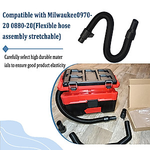 Follde 14-37-0105 Vacuum Hose Compatible For Milwaukee M18 Packout Vacuum 0970-20 0880-20, Vac Hose Fit 18V 2.5 Gallon Wet/Dry Shop Vac Hose Assembly (14-37-0105 Vacuum Hose)