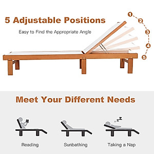 COSTWAY 2PC Patio Lounge Chair Chaise Solid Wood Back Adjustable Recliner Deck Furniture