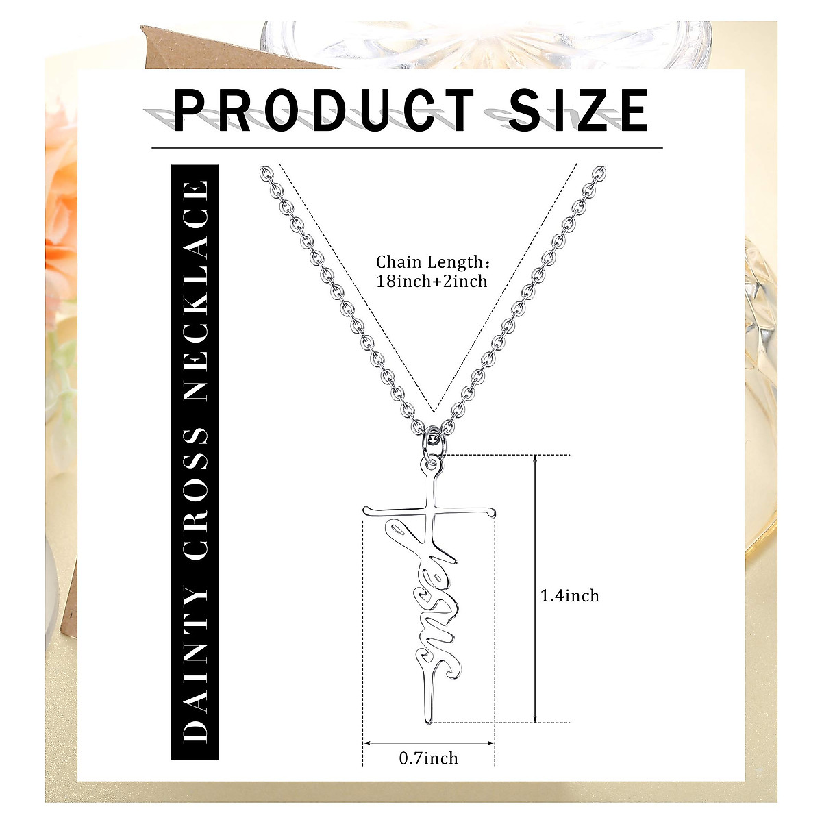 Jewenova Faith Cross Necklace Hope Loved Strength Pendant Necklace Religious Jewelry Gift for Women Dainty Y Pendant Chain Necklace with Meaning Card