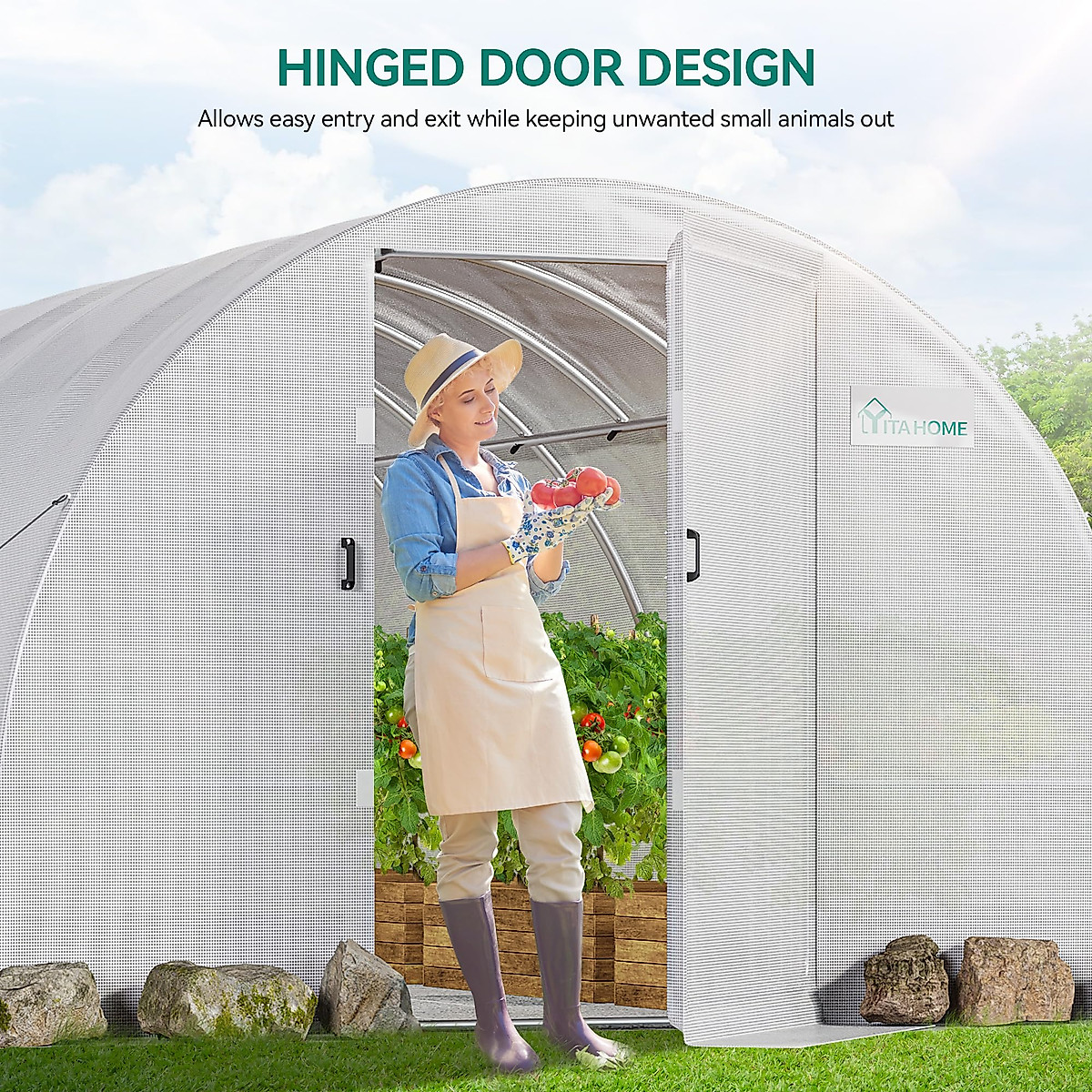 YITAHOME 20x10x7ft Greenhouse Extra Large Heavy Duty Large 2 Swing Doors Walk-in Greenhouses Tunnel Green Houses Outdoor 8 Windows Gardening Upgraded Galvanized Steel Garden, White