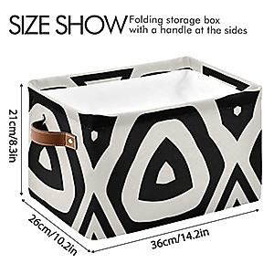 Large Foldable Storage Basket Bohemian Black Flower Storage Bin Canvas Toys Box Fabric Decorative Collapsible Organizer Bag with Handles for Bedroom Home