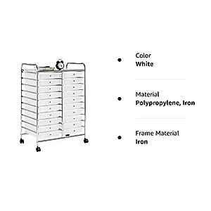 Yaheetech 20 Drawers Rolling Storage Cart Multipurpose Movable Organizer Cart Tools Scrapbook Paper Organizer on Wheels, White