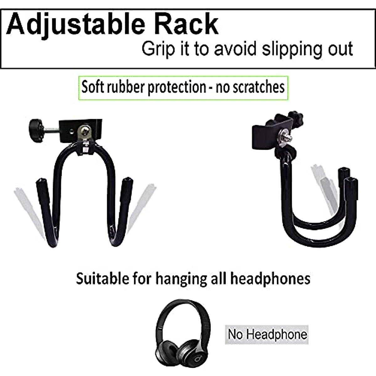 Headphone Hanger Stand Mount, Clamp-On Universal Accessory Holder, for Studio Microphone/Musical Stand for Headset, Cords, Tambourines, Cowbell, etc - No Instrument