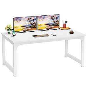 LITTLE TREE 63 Inch Large Executive Computer Office Desk, White
