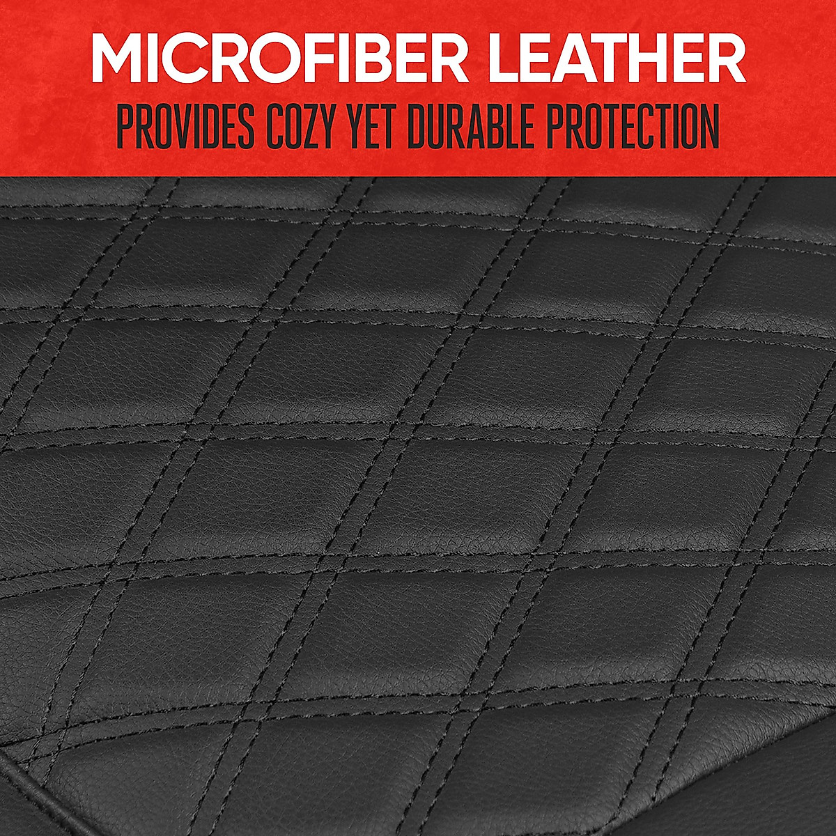 Motor Trend Car Seat Cushion, 2 Pack - Diamond Stitched Faux Leather Seat Covers for Cars Trucks SUV, Black Padded Car Seat Covers with Storage Pockets, Premium Automotive Seat Covers for Front Seats