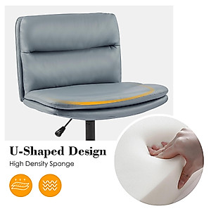 GOTMINSI Cross Legged Office Chair,Armless Desk Chair NO Wheels,Modern Swivel Vanity Chairs with Thickened Cushion,Wide Seat Task Computer Chair for Small Space (Blue)