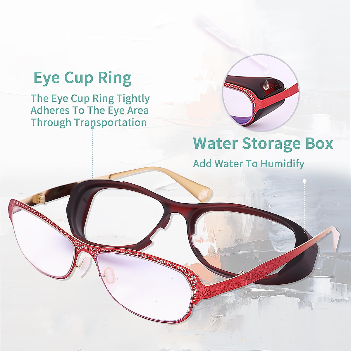 Yourga Moisture Chamber Glasses for Dry Eyes, Blue Light Blocking, Moisture Chamber Goggles with Stainless Steel Frame, Anti-Pollen, Aviod Allergens, Indoor or Outdoor for Men/Women(Red)