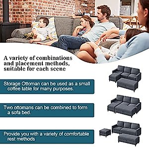 JY QAQA Convertible Sectional Sofa Couch with Long Storage Ottoman，L-Shaped Modular Couch with Modern Linen Fabric Wide Reversible Chaise for Small Space