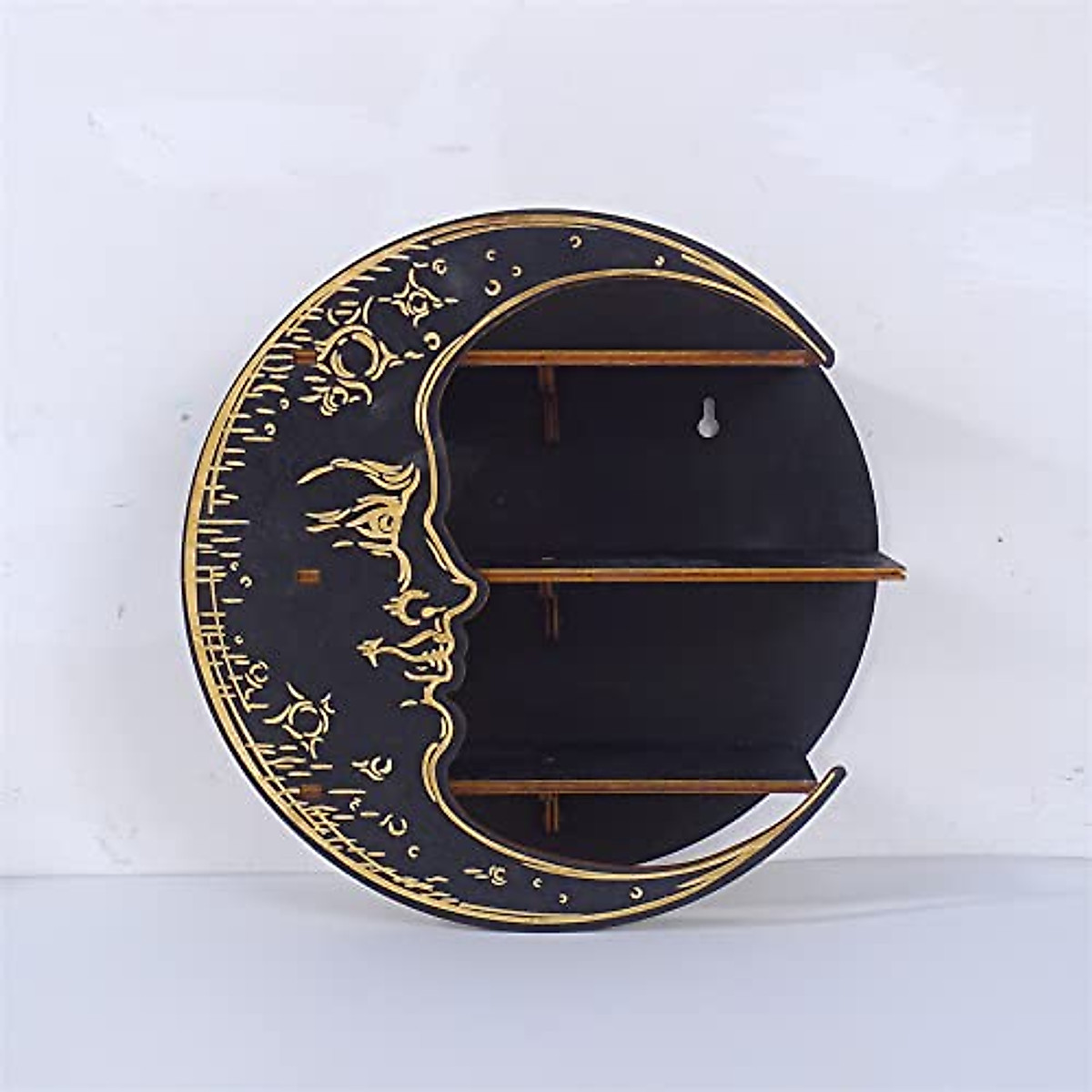 Crescent Moon Shelf for Crystals Stone Essential Oil, Small Plant and Art - Wall Room and Gothic Witchy Decor- Moon Phase Rustic Boho Shelfs - Wooden Hanging Floating Shelves (Purple)