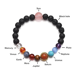Jovivi Solar System Bracelet Universe Galaxy The Nine Planets Natural Lava Rock Beads Essentional Oil Diffuser Bracelet