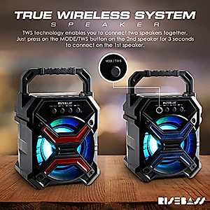 Portable Wireless Bluetooth Speaker for iPhone, Android, iPod and More - Rechargeable Bluetooth Speaker for Kids & Adults - Mini Speaker with Party Lights, for Hiking, Camping, Picnic and Boating.