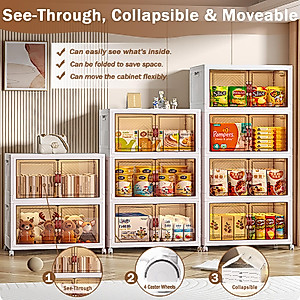 Jacriah Plastic Storage Bins, 4-Layer Foldable Storage Boxes with Doors for Closet Organizer, 16 Gallon Collapsible Storage Bin with Lid and Wheels, Stackable Storage Drawer, Storage Cabinet Container