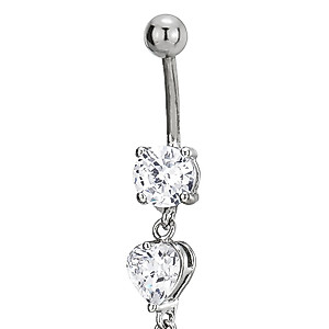 COOLSTEELANDBEYOND Steel Belly Chain Belly Button Ring Body Jewelry Piercing Navel Ring with Long Dangle Cubic Zirconia