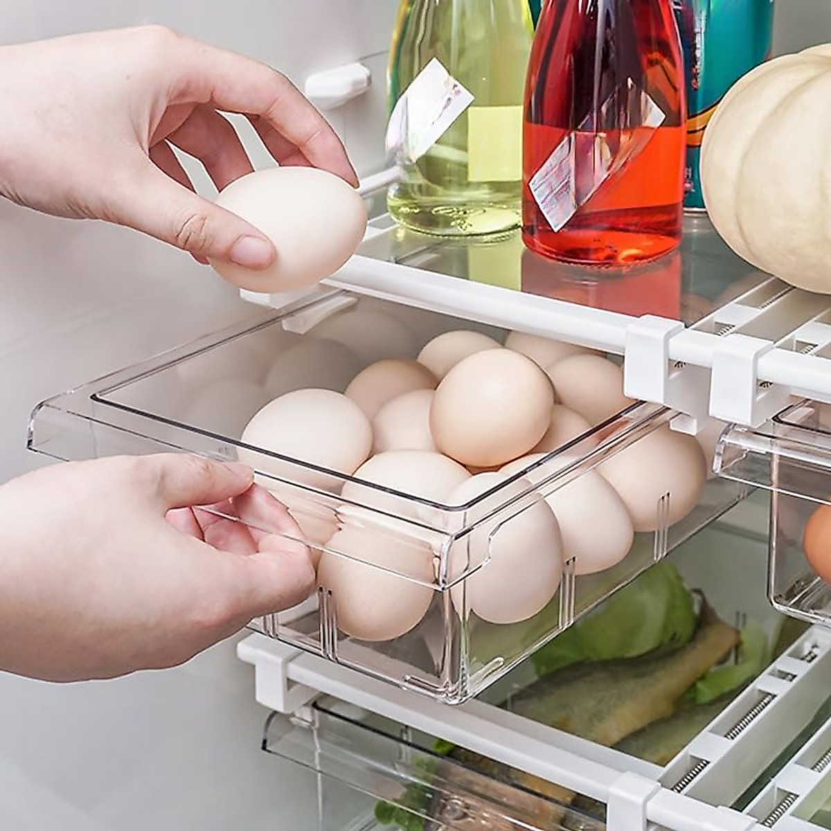 BLCEE Pet Drawer-style Refrigerator Storage Box - Large Capacity Sealed Fresh-keeping Box, Transparent Kitchen Storage Bin, Egg Carton