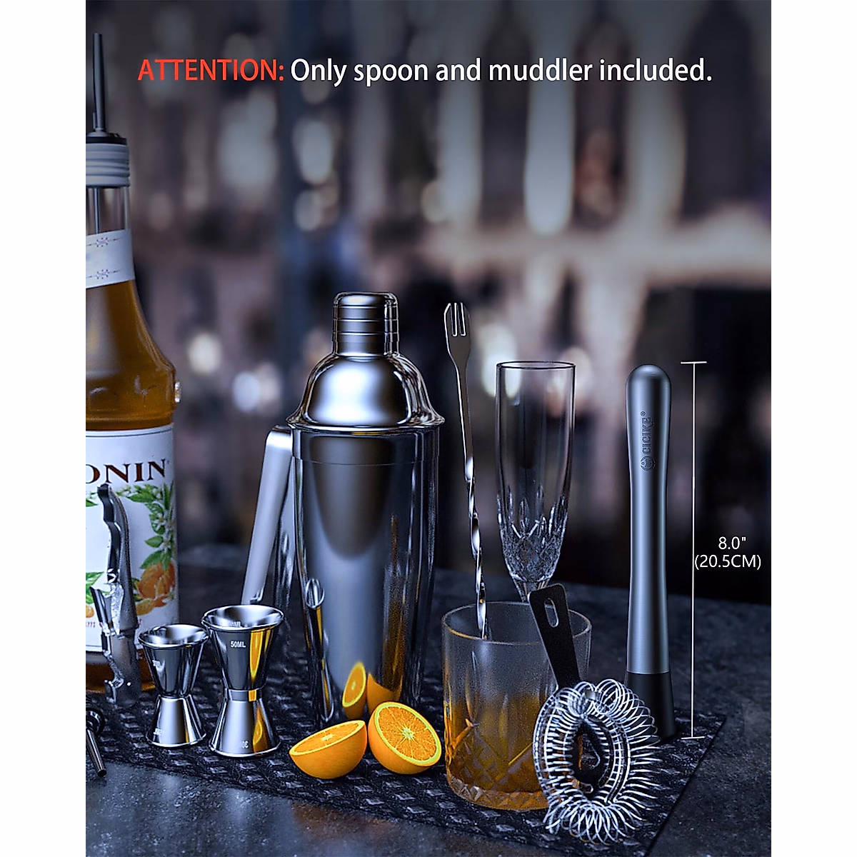 Cicike 8 Inches Stainless Steel Muddler and Mixing Spoon for Cocktails, Bar Tools and Accessories - Create Delicious Mojitos and Other Fruit Based Drinks