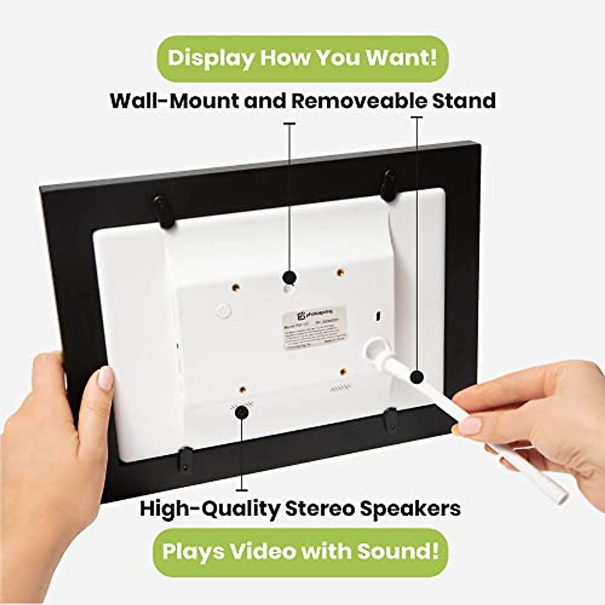 PhotoSpring 10in WiFi Digital Picture Frame, Family Can Send Photos from Anywhere via Email, App, or Web, Easy Touchscreen Setup, 1280x800 Display, Plays Videos, White