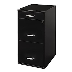 MIELEU 18" Deep 3 Drawer Metal Organizer File Cabinet with Oval Handles, Black