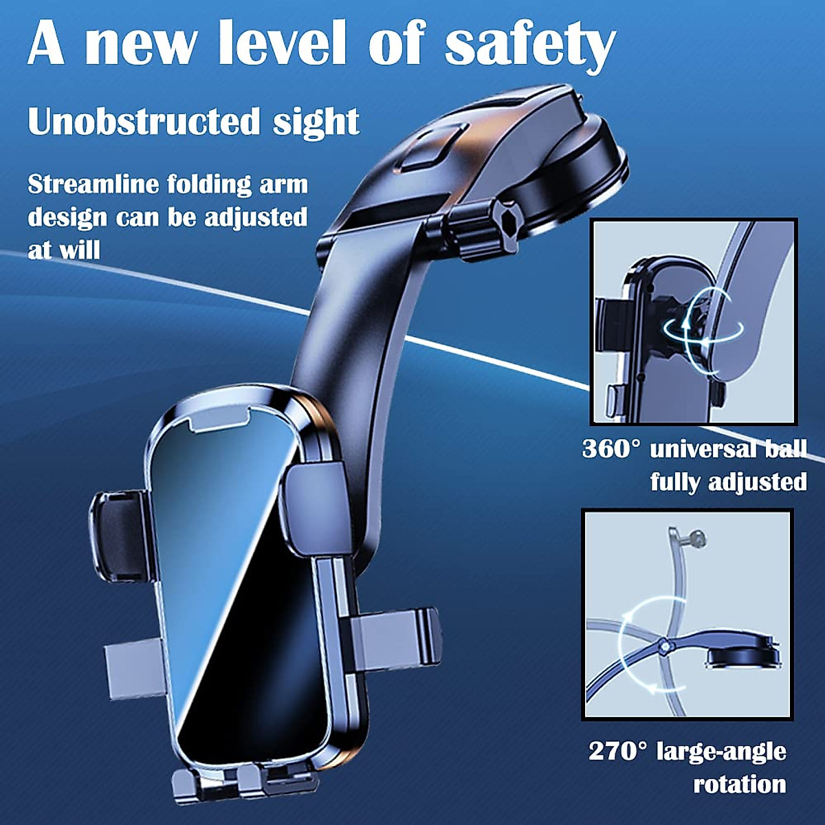 Dashboard Phone Holder,Powerful Vacuum Suction+Flexible Arm 360 Adjustable Car Phone Holder Mount Clip,Most Stable Phone Holder for Car Compatible with iPhone 14 Plus/Pro Max XR XPlus