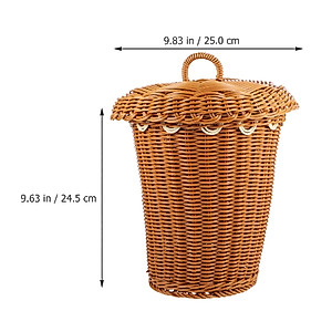 Kichvoe Wicker Trash Can with Lid Small Trash Can Laundry Sundries Basket Rattan Waste Basket Rustic Boho Woven Garbage Bin Office Rubbish Can for Bedroom Bathroom Office