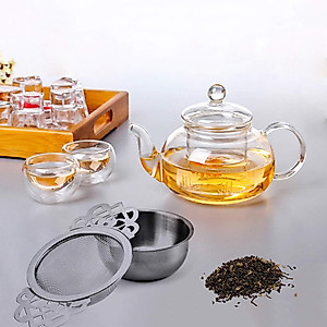 Vankcp 4 Set Tea Strainers with Drip Bowls, Loose Leaf Tea Strainers with Double Winged Handles Extra Fine Mesh Tea Infuser Brew Loose Leaf Tea, Spices, Seasonings