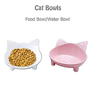 Cat Bowls,Shallow Cat Food Bowls, Double Wide Cat Dish Non Slip Cat Feeding Bowls for Relief of Whisker Fatigue Pet Food & Water Bowls Set of 2